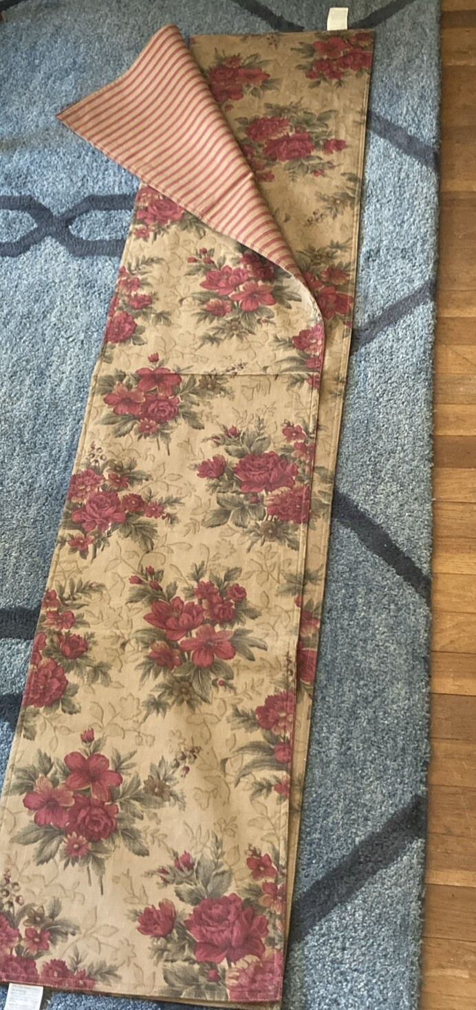 Vintage Cottage Floral Table Runner Victorian Roses Reversible Strips ...