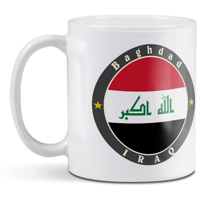 White Ceramic Mug - Iraq Baghdad Flag Travel Stamp #5620 | eBay