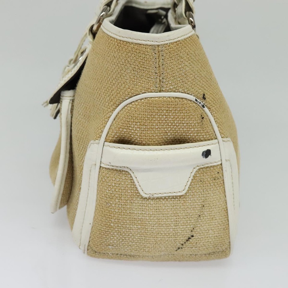 CELINE Hand Bag Straw Leather Beige Silver Auth 122443 | eBay