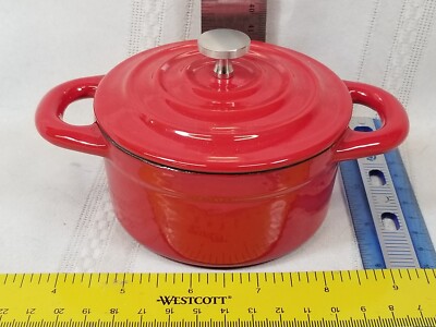 Cooks Essentials Enamel 10oz Mini Cast Iron Lidded Dutch Oven Pot Red ...