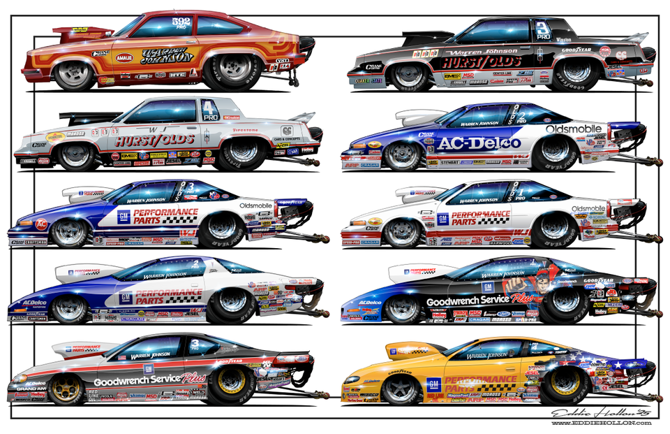 2 Warren Johnson Pro Stock Cars 17X11" Posters | eBay