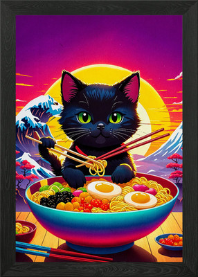 cat ramen japan Framed Wall Art Poster Canvas Print Picture | eBay