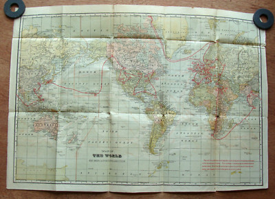 Map Of The World On Mercator's Projection ~Vintage Folding Map ...