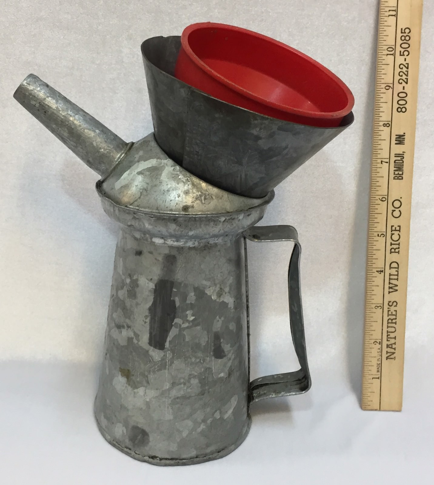 Galvanized Oil Can Funnel & Plastic Filtering Funnel 1 Quart Vintage ...