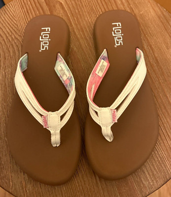 Flojos Women's Flip Flops Sandals - Size 7 - Brown Sole White Thong ...