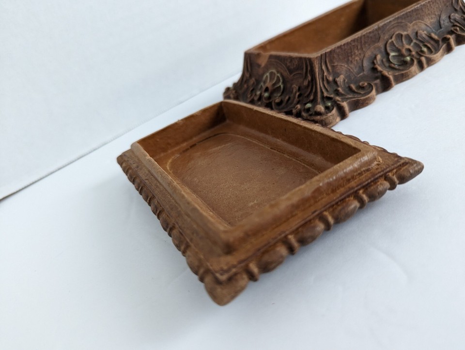 Vintage Ornate Syroco Wood Trinket Box Tray Cigarette Card Box 1950's ...