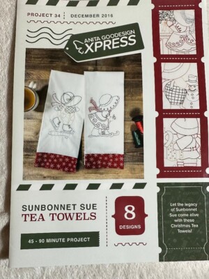 Anita goodesign - Project 34 - Sunbonnet Sue Christmas Tea Towels - NIP ...