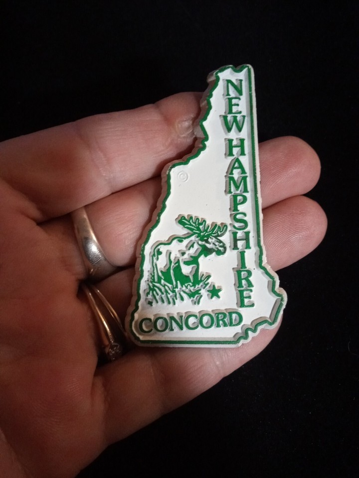 New Hampshire State Shaped Magnet 1x2.5 In White Green With Moose And ...