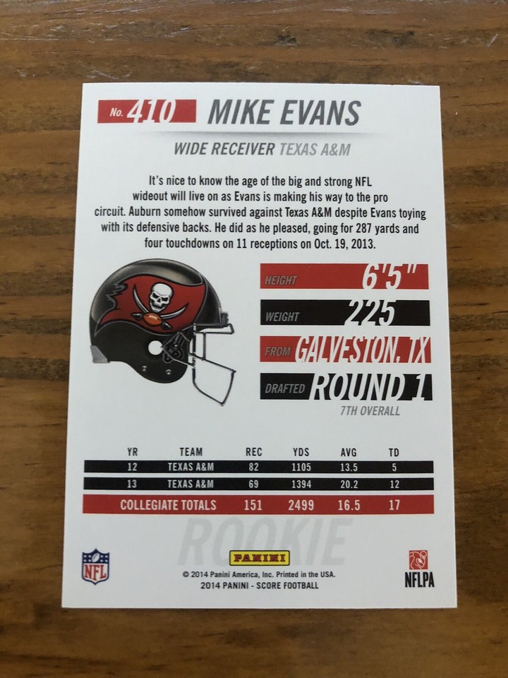 2014 Panini Score Mike Evans Rookie Card #410 RC Tampa Bay Buccaneers 🔥 ...