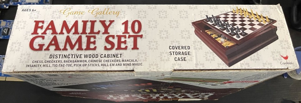 Cardinal FAMILY 10 GAME SET w/ Wood Cabinet Backgammon Chess Chinese ...