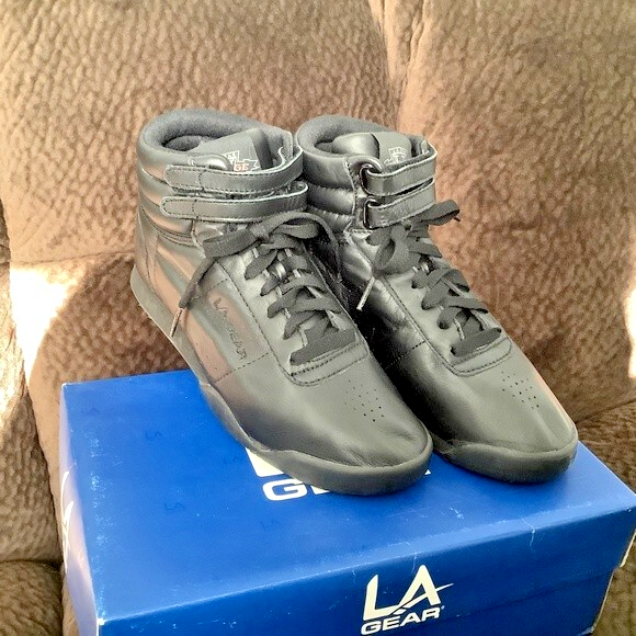 L.A.GEAR Women´s Vintage Series Black High Top Leather Sneakers Size 7 ...