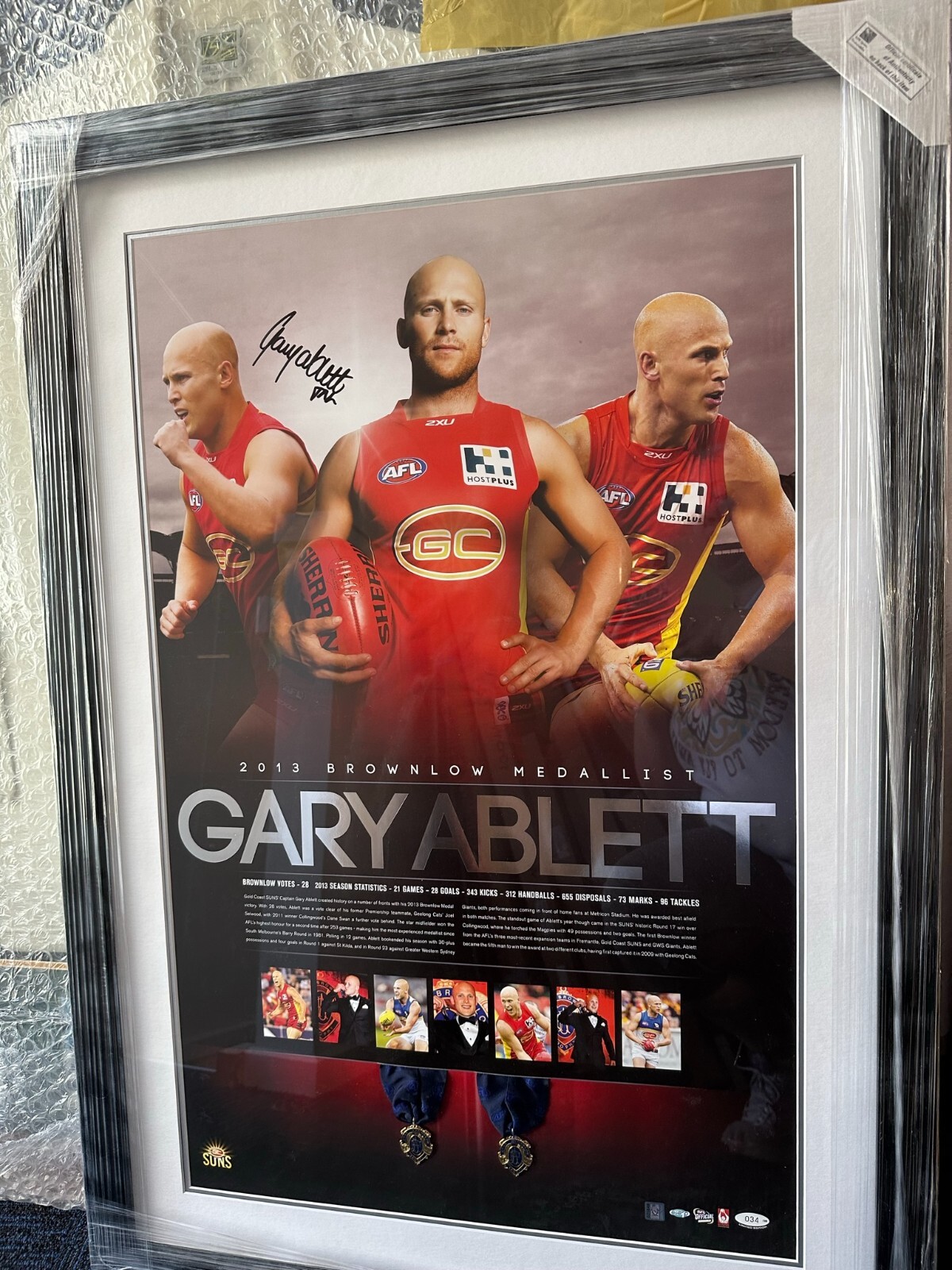 Gold Coast - Gary Ablett Jnr signed official AFLPA 2013 Brownlow Medal Set frame | eBay Australia