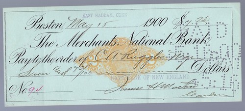 Bank Check RN-X7 Merchants National Bank, MA Boston, 1900 | eBay