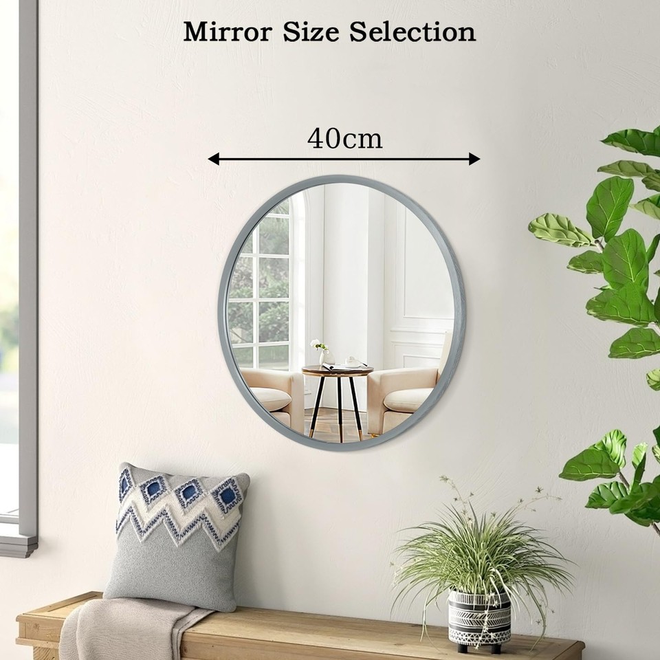 Round Bathroom Mirror 40cm Aluminium Frame Deep Grey Engineered Wood 38 ...