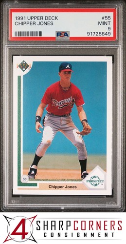 1991 UPPER DECK #55 CHIPPER JONES RC BRAVES HOF PSA 9 | eBay