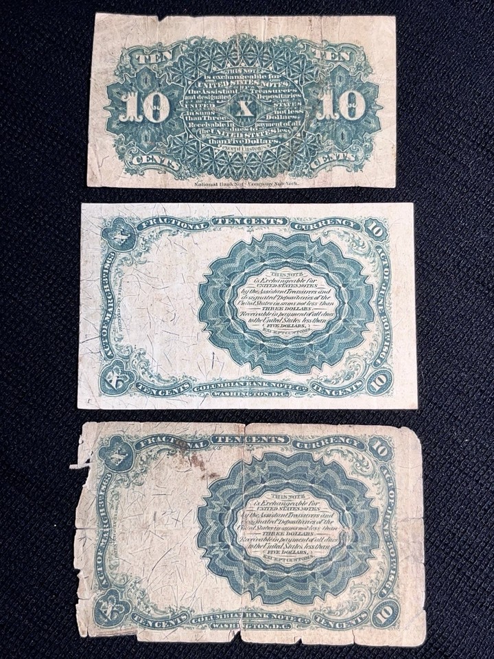 Fractional Currency, 10 Cent Notes. Lot Of 3, One 1863, Two 1874 | eBay
