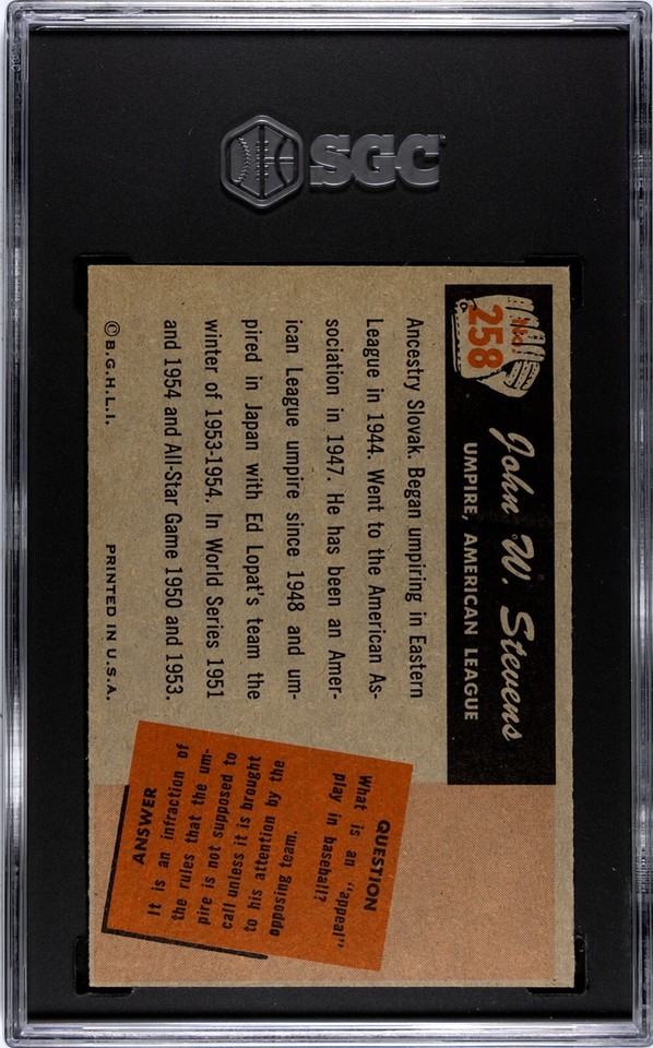 John Stevens 1955 Bowman Baseball Rookie Card (RC) #258- SGC Graded 7 ...