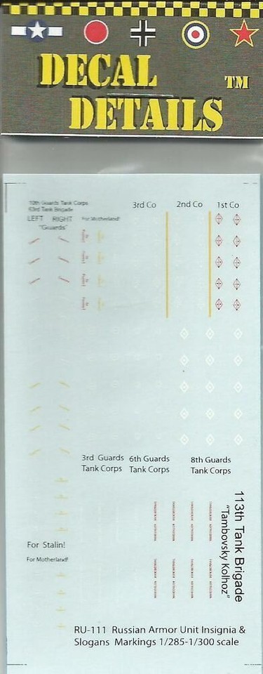 Russian WWII Patriotic Tank Slogans & Insignia 1/285 Scale I-94 Decals ...