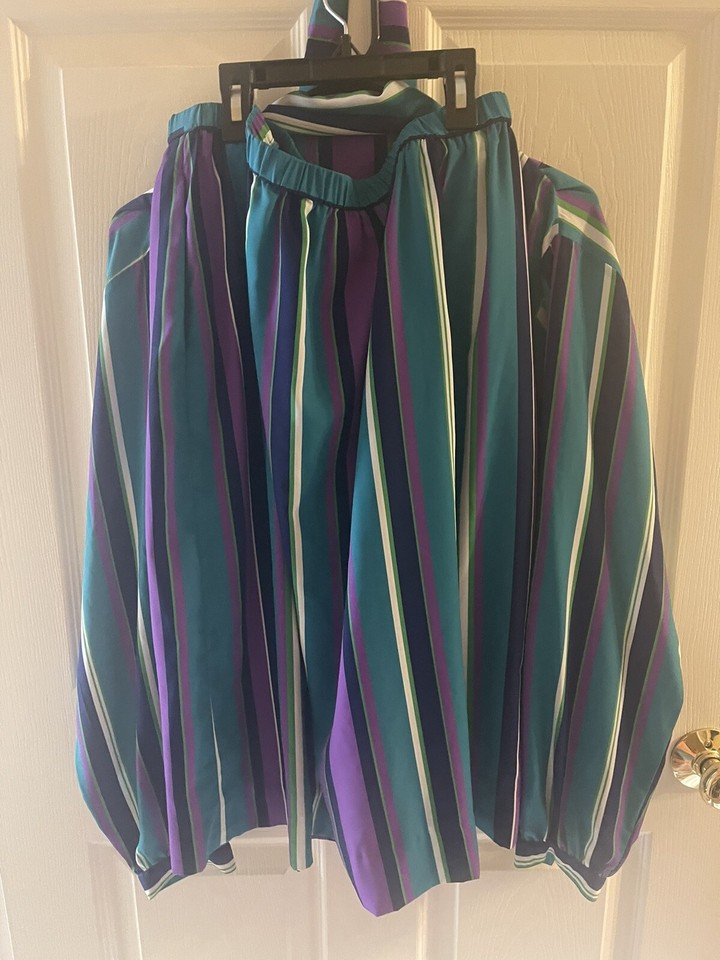 VNT Dalton Pussy Bow Skirt Suit 2pc Women Large 14 Secretary Geek Stripe 80s 70s | eBay