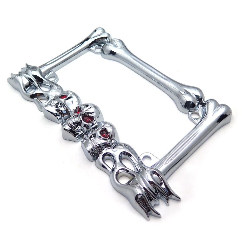 Chrome Metal Skull Motorcycle Bike License Plate Tag Frame Holder For ...