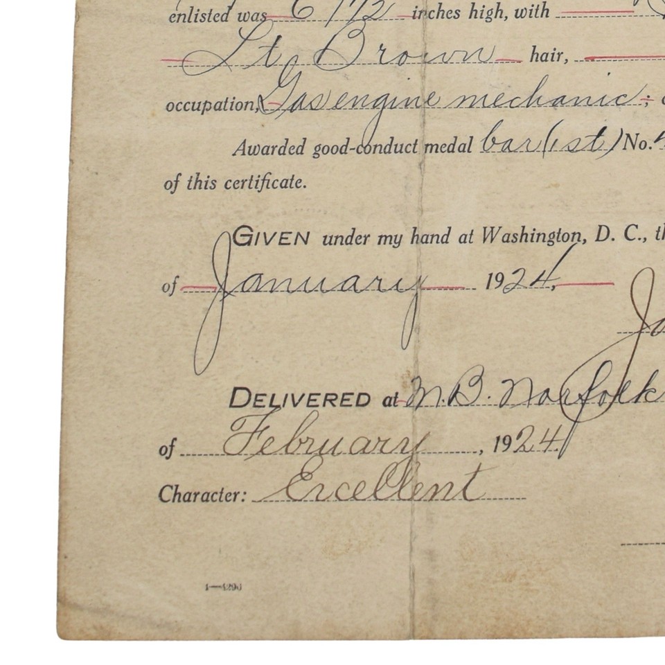 WW1-1924 USMC Marine Honorable Discharge ORIGINAL Paperwork Guam Peking ...