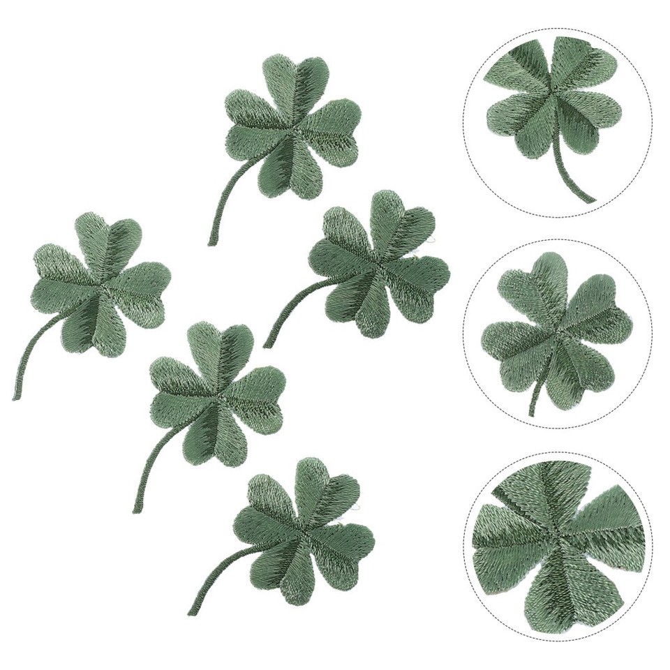 5 Pcs Four Leaf Applique Shamrock Sew on Patches for Clothes Embroidery ...
