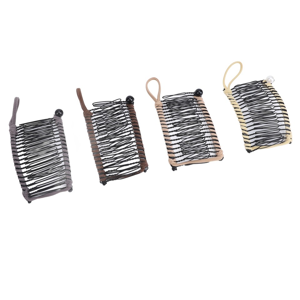 4Pcs 20 Teeth Stretch Banana Comb Clincher Light Brown Gray Yellow Dark ...