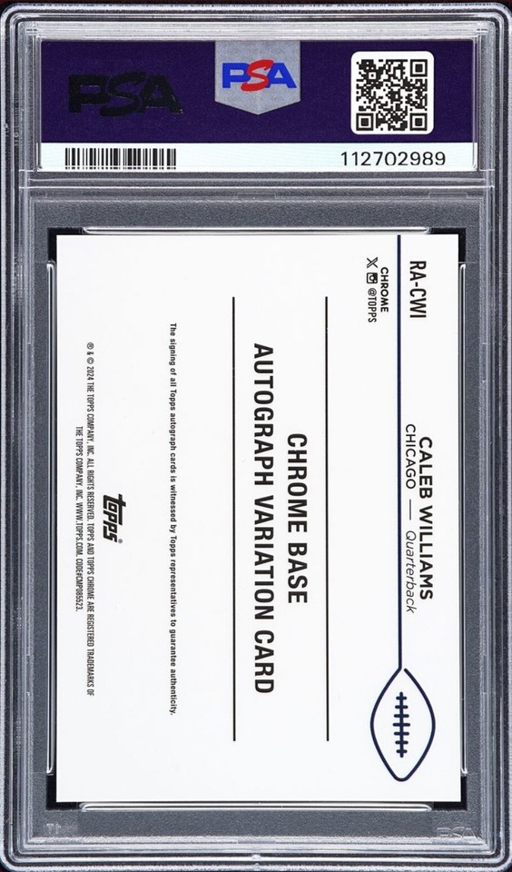 2024 Topps Chrome Sapphire Caleb Williams Red Autograph /5 PSA 10 POP 1 ...