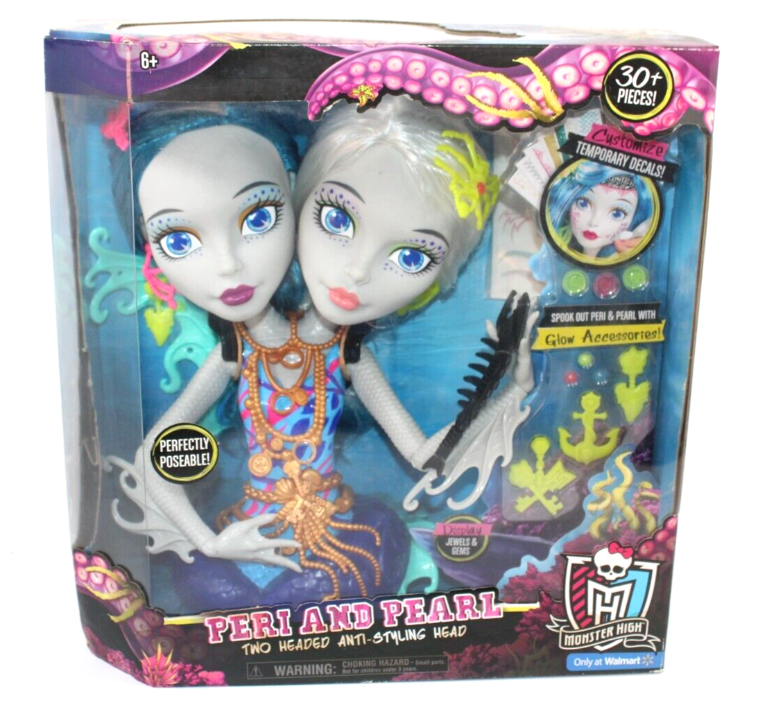 2016 Monster High Peri and Pearl 2 Headed Anti-Styling Head Doll 30+ pc ...
