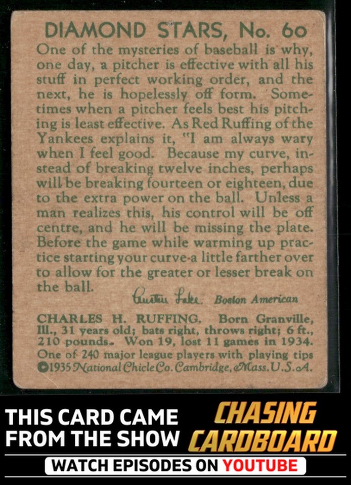 Red Ruffing 1934-36 National Chicle Diamond Stars (R327) #60 V836 ...