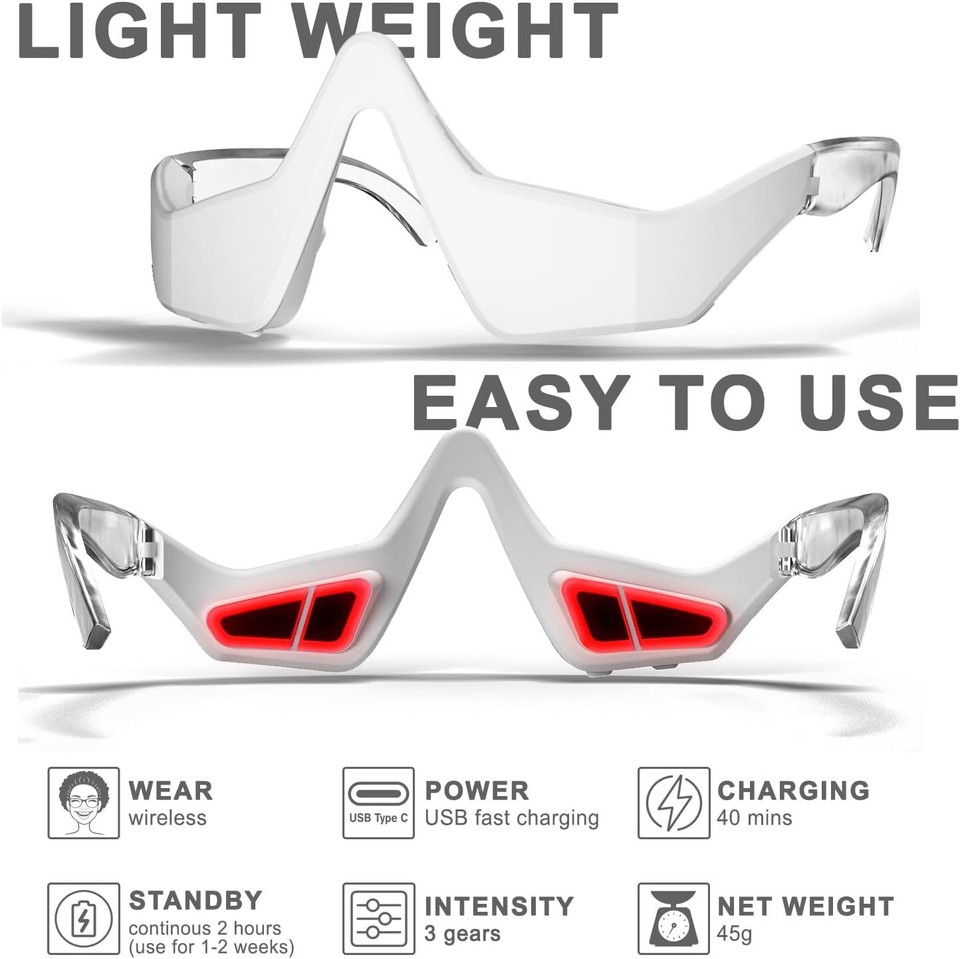 , Red Light Therapy Glasses Microcurrent Eye Massager Red Light Eye ...