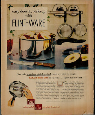 1955 EKCO Flint Ware Cookware Sliced Apples in Pot Knife Vintage Print ...