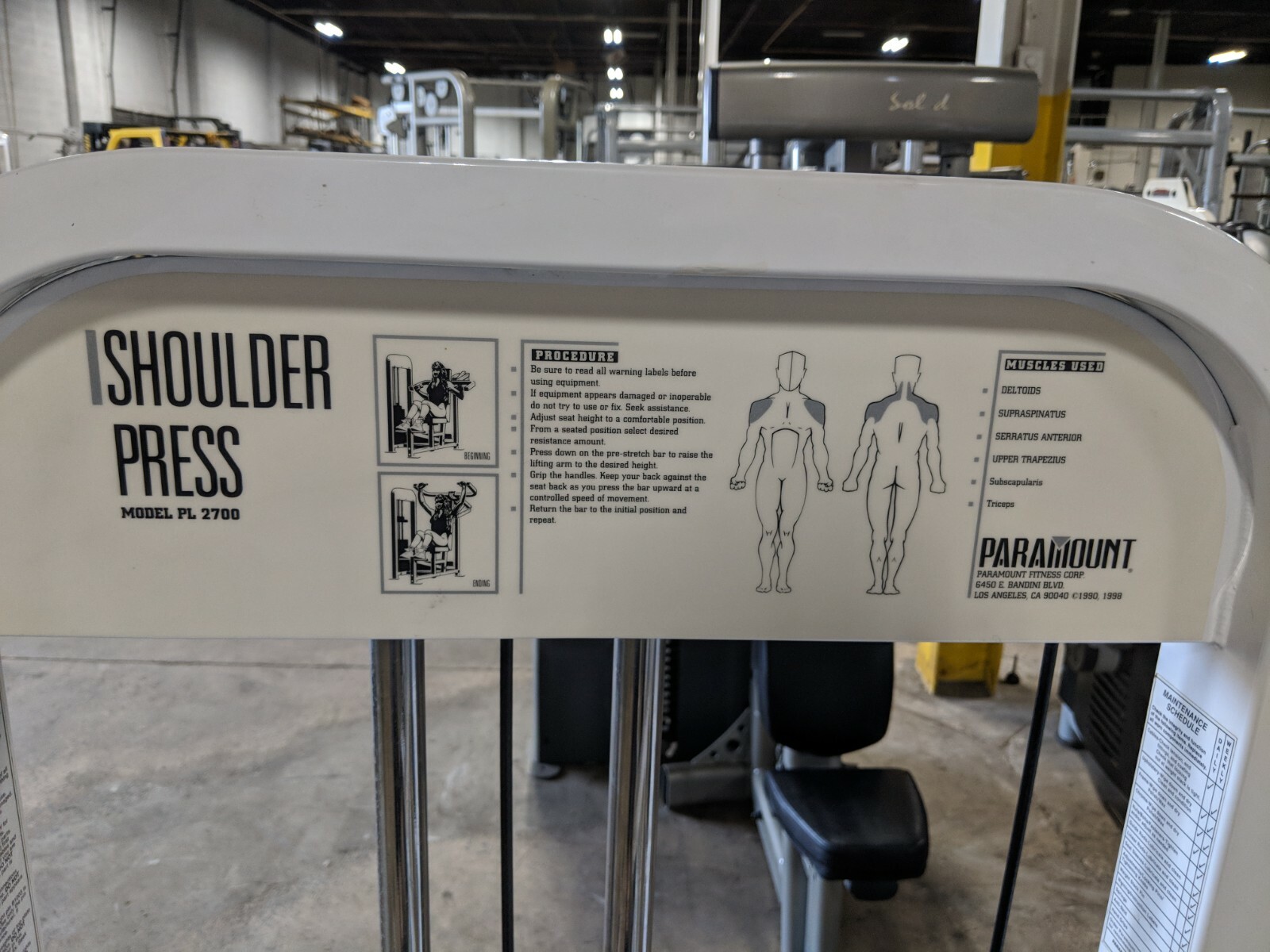 Paramount PL2700 Shoulder Press Machine for sale online | eBay