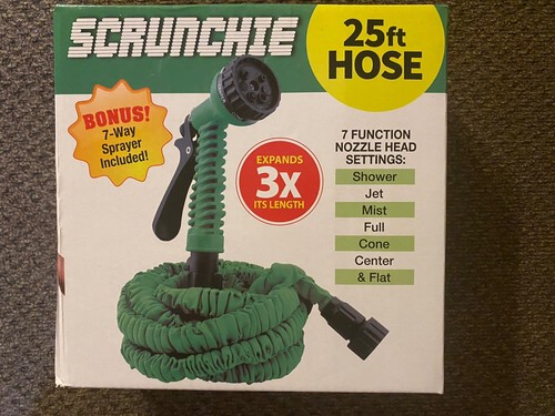 Scrunchie Garden Hose 25ft w/ 7-Way Sprayer Included, Green, Expands 3x ...