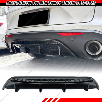 For 17-22 Alfa Romeo Stelvio Gloss Blk Rear Bumper Diffuser Spoiler ...