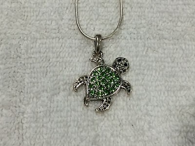 Beautiful RHINESTONE Crystal Green Turtle Pendant Save the Turtles ...