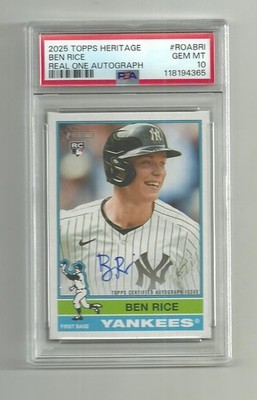2025 TOPPS HERITAGE Ben Rice Real One Autograph Auto Rc Rookie PSA 10 ...