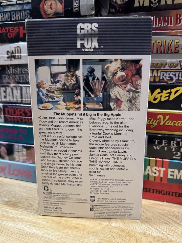 The Muppets Take Manhattan VHS Tape 1985 CBS Fox Release Puppets Movie ...