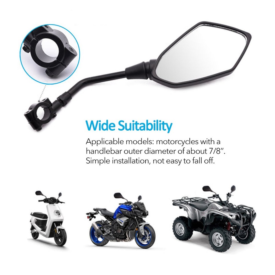 UK Fit BMW Honda 7/8" Motorcycle Bike Handle Bar Rear View End Mirror ...
