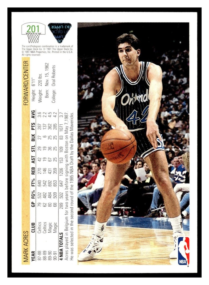 1991-92 Upper Deck Mark Acres #201 Orlando Magic | eBay
