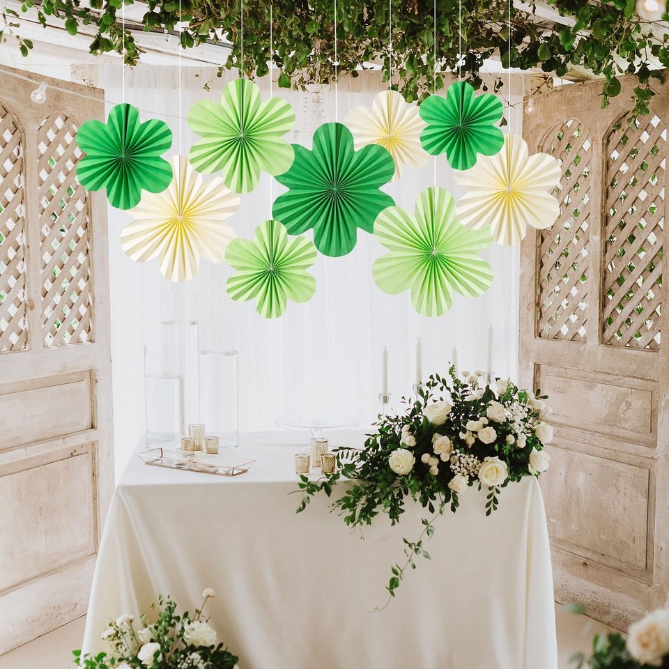 Green Paper Fans 9PCS Wall Decoration Floral Backdrop Party Paper Fans ...