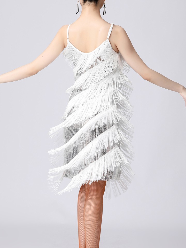 Women Sequins Fringe Tassel Flapper Dress Samba Chacha Tango Latin ...