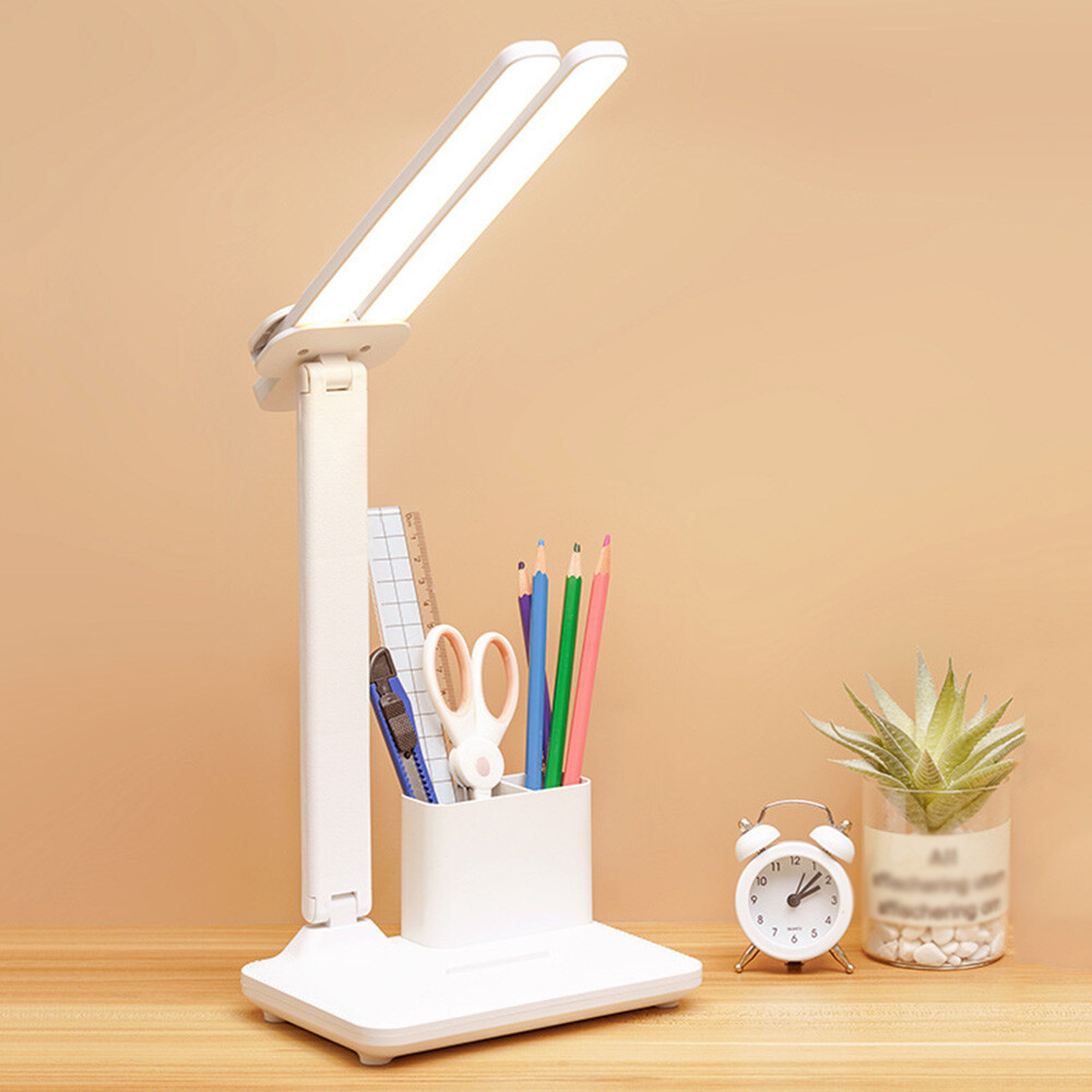 USB Rechargeable Double-Head LED Desk Lamp Dimmable Touch Foldable ...