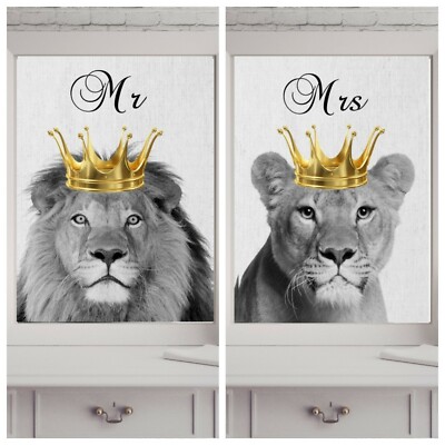 mr mrs lion lioness print PICTURE WALL ART A4 crown UNFRAMED 23 ...