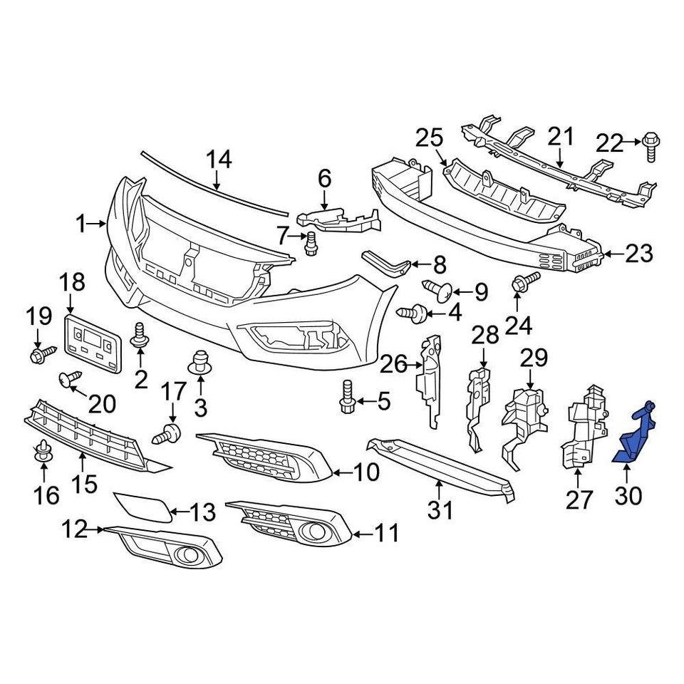 For Honda Civic 2016-2018 Honda 71207TBAA00 Front Left Radiator Support ...