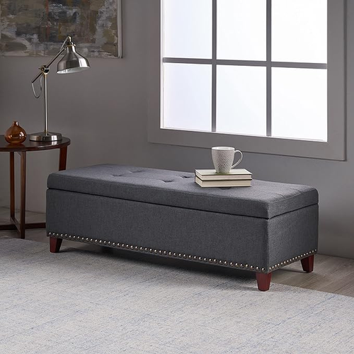 Dark Gray Fabric Ottoman with Storage and Contemporary Design | eBay