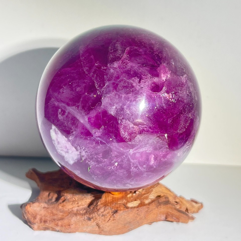 556g Natural colored fluorite quartz crystal Sphere Reiki energy ...