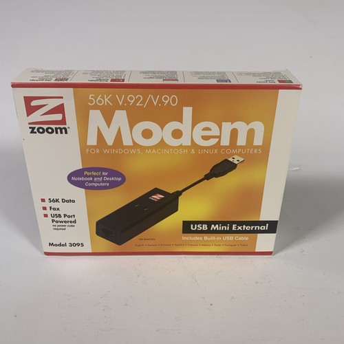 Zoom Model 3095 USB Modem 56K V.92 Data Fax Dial-Up Windows Macintosh ...