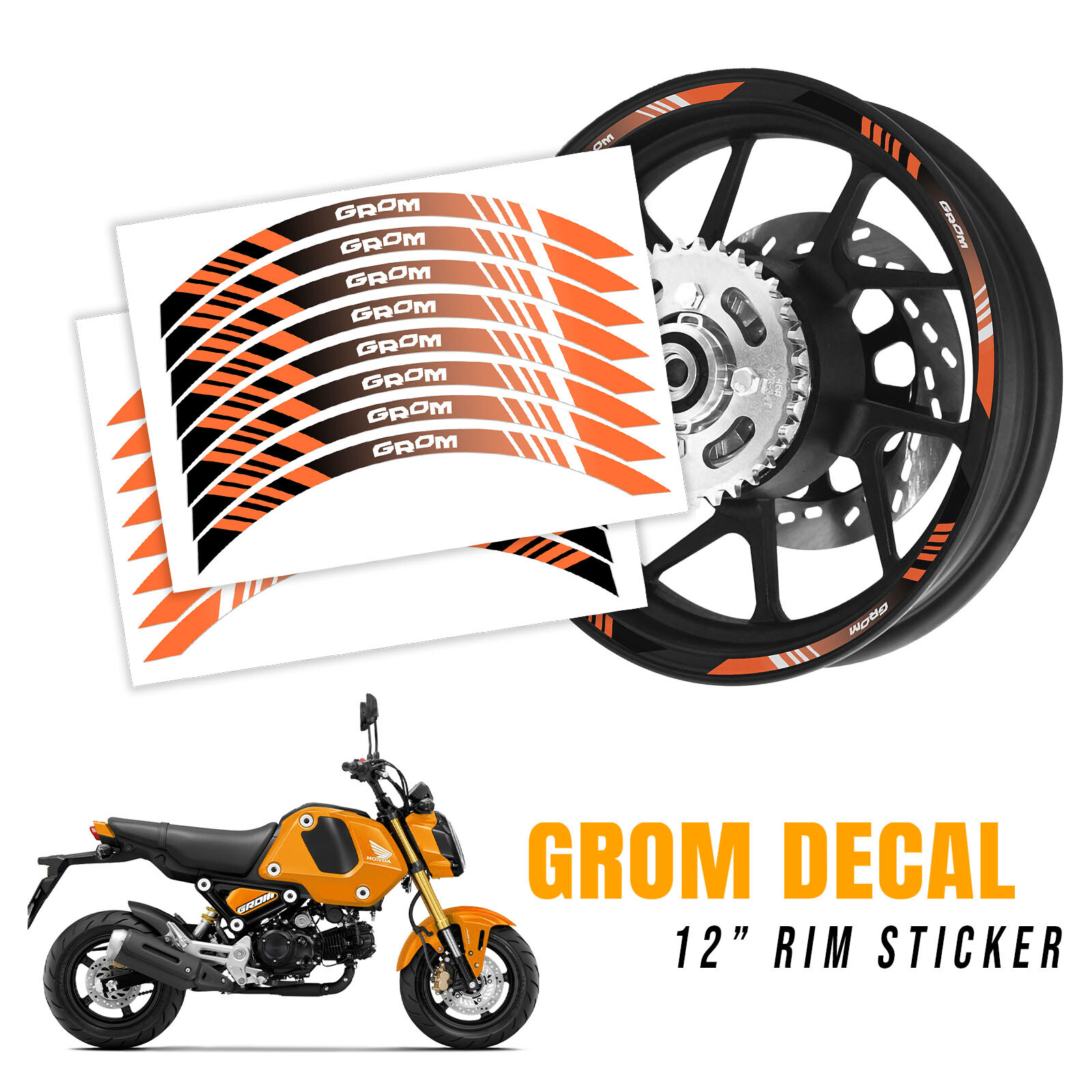 12 inch Wheel Rim Decal Stickers Orange For 18 19 20 2021 2022 2023 ...