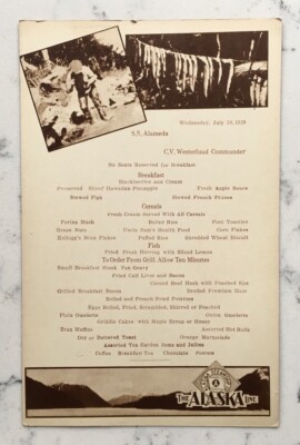 VINTAGE ALASKA STEAMSHIP CO THE ALASKA LINE CRUISE SHIP MENU SS ALAMEDA ...